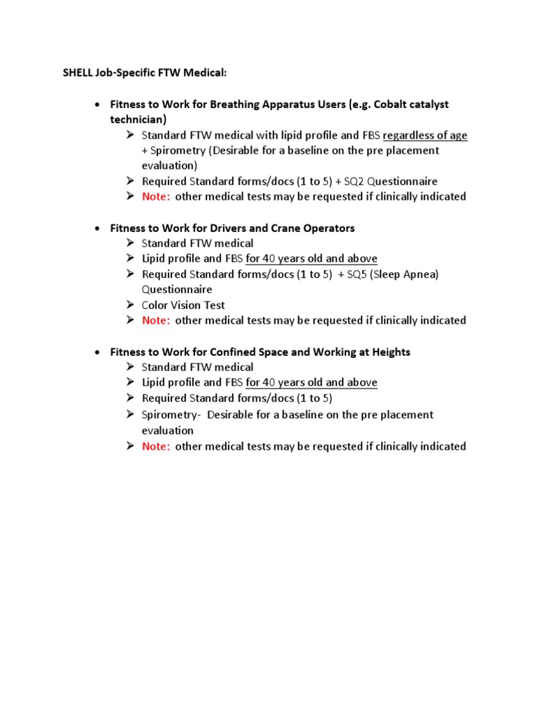 Shell FTW Medical Requirements | PDF
