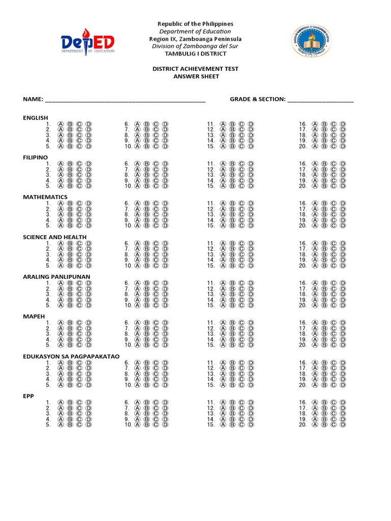 Dat Answer Sheet Final | PDF