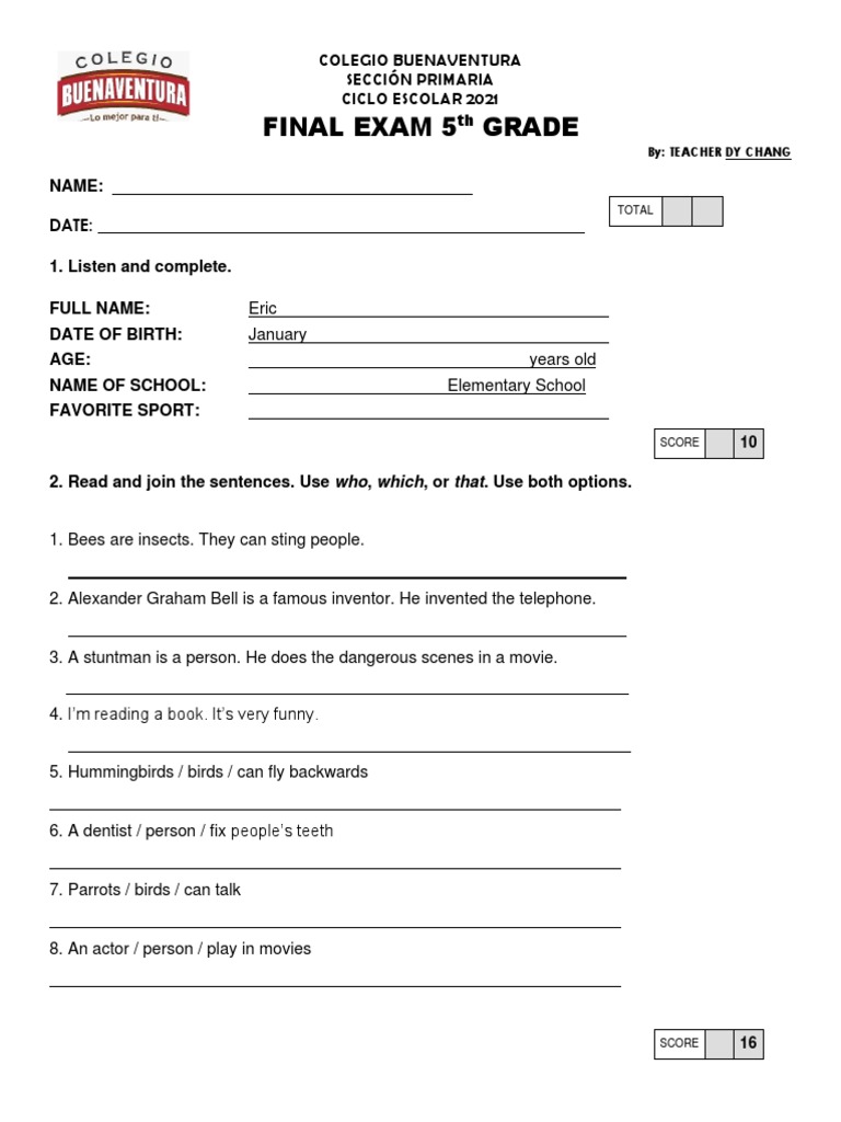 Final Exam 5 Grade: By: Teacher Dy Chang | PDF | Gorilla | Organisms