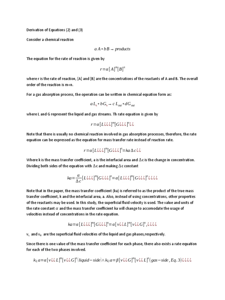 Derivation of Rate Equations for Gas Absorption Processes | PDF ...