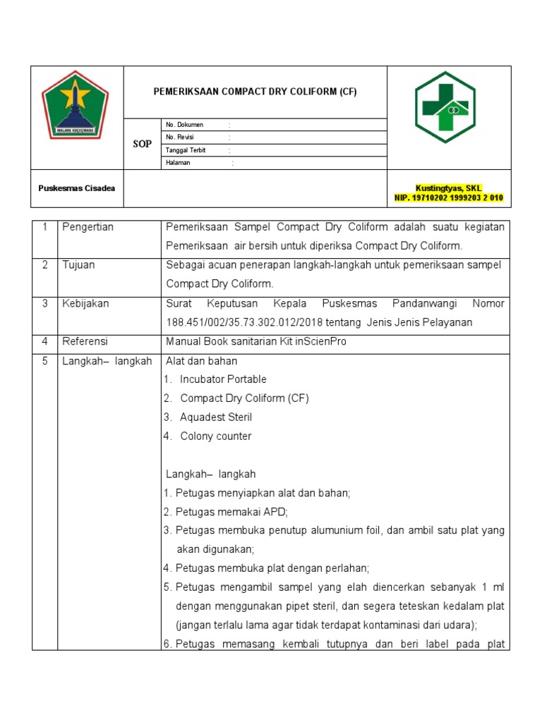 Sop Compact Dry Coliform | PDF