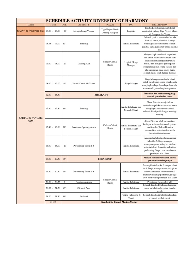 Rundown Schedule EVENT RECITAL UNPAS | PDF