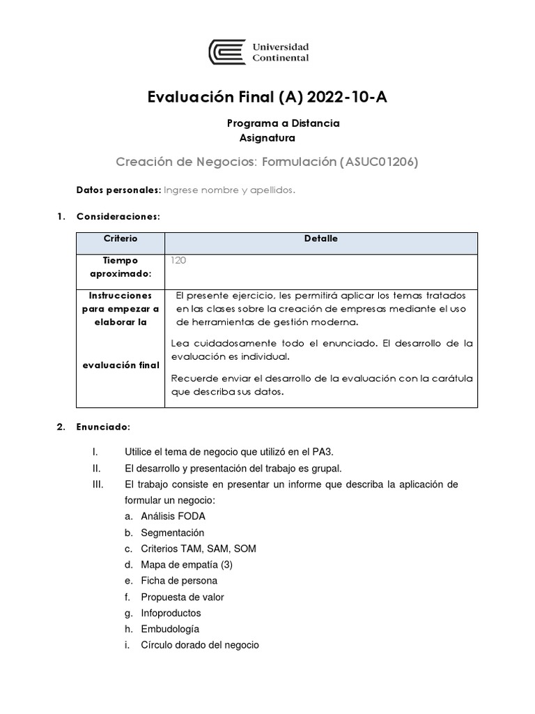 Evaluación Final - Creaneg-Consigna - 2022-10 | PDF