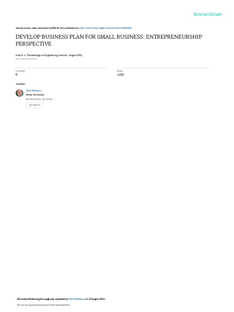 Develop Business Plan For Small Business: Entrepreneurship Perspective ...
