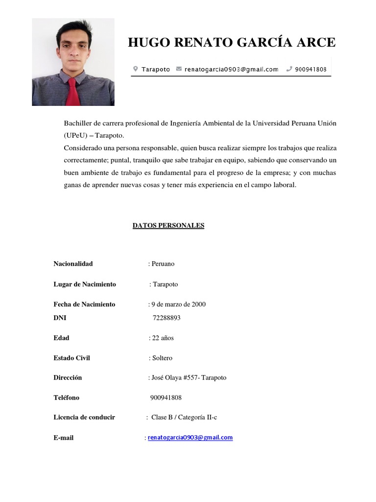 CV Hugo Renato Garcia Arce ACTUALIZADO | PDF | Crecimiento personal y profesional | Negocios