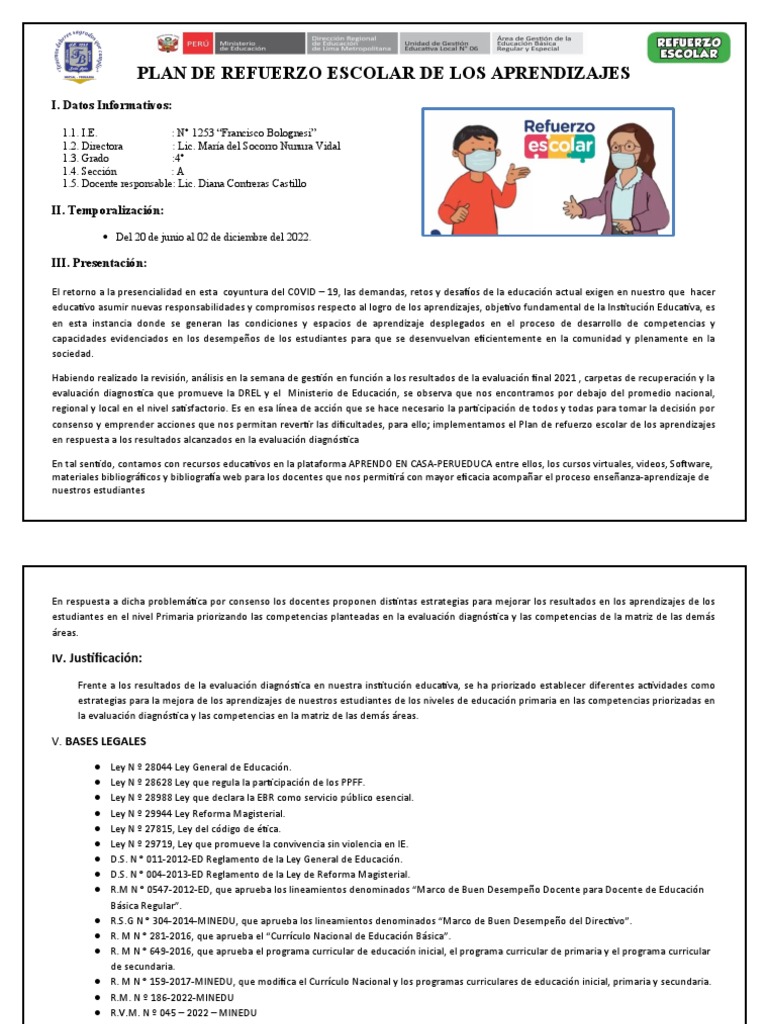 Plan de Refuerzo Escolar 2022 | PDF | Evaluación | Educación primaria