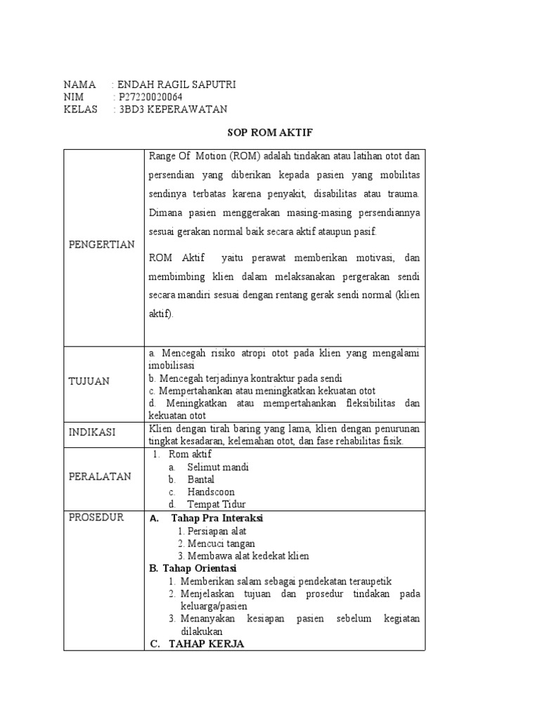 Endah Ragil Saputri - P27220020064 - Sop Rom Aktif Dan Pasif | PDF