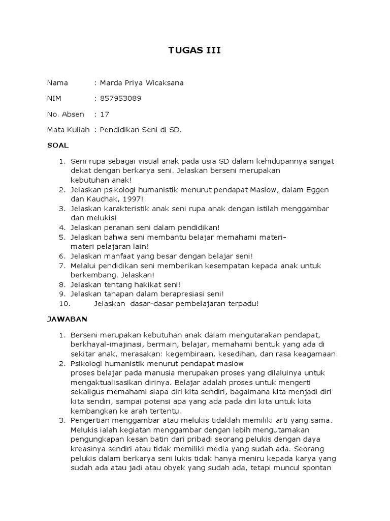 Marda - Tugas III Pendidikan Seni Di SD | PDF