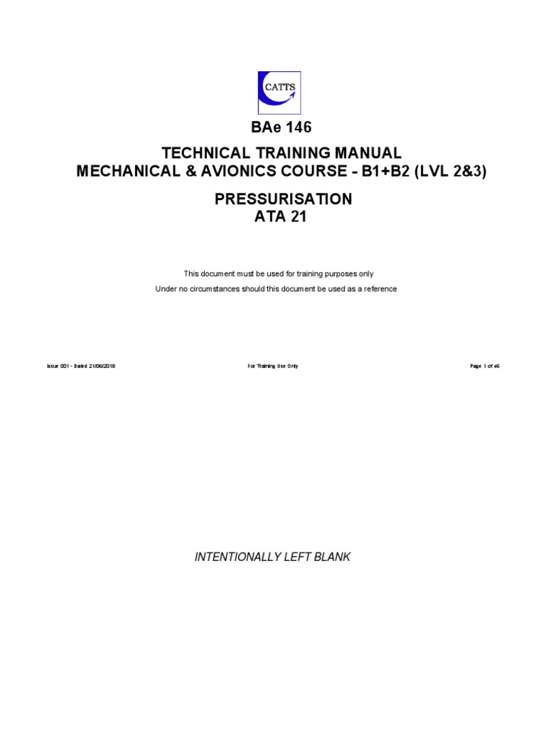 Bae 146 Technical Training Manual Mechanical & Avionics Course - B1+B2 (LVL 2&3) Pressurisation ...