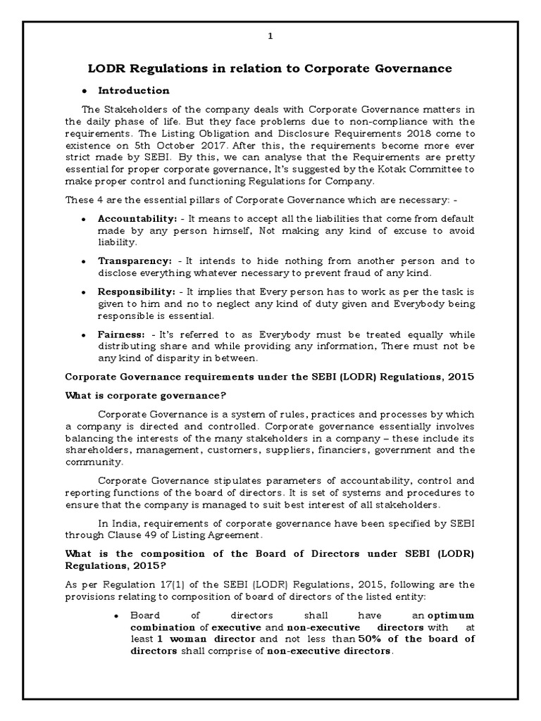 LODR Regulations in Relation To Corporate Governance | PDF | Audit ...