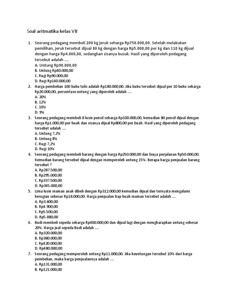 Soal Aritmatika Latihan 1 | PDF | Griya & Taman