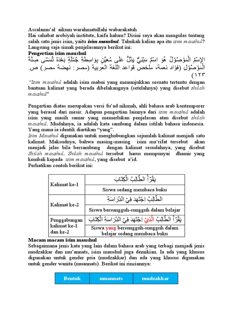 Pengertian dan Contoh Isim Maushul | PDF