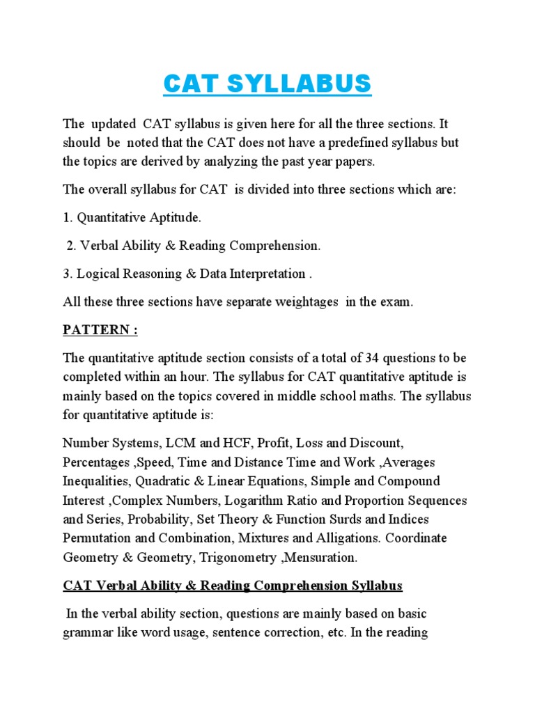 Cat Syllabus: Pattern | PDF | Teaching Methods & Materials | Computers