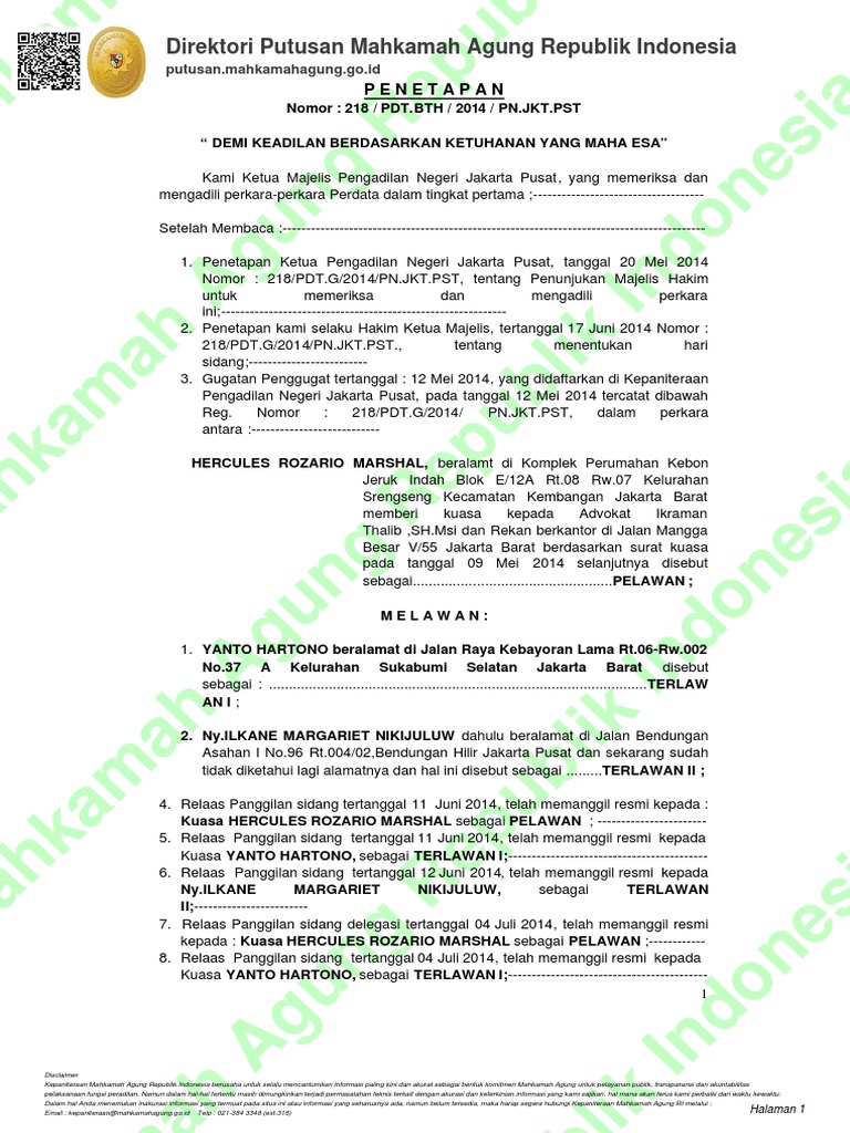 Putusan 218 PDT - BTH 2014 PN - JKT.PST 20220715145155 | PDF