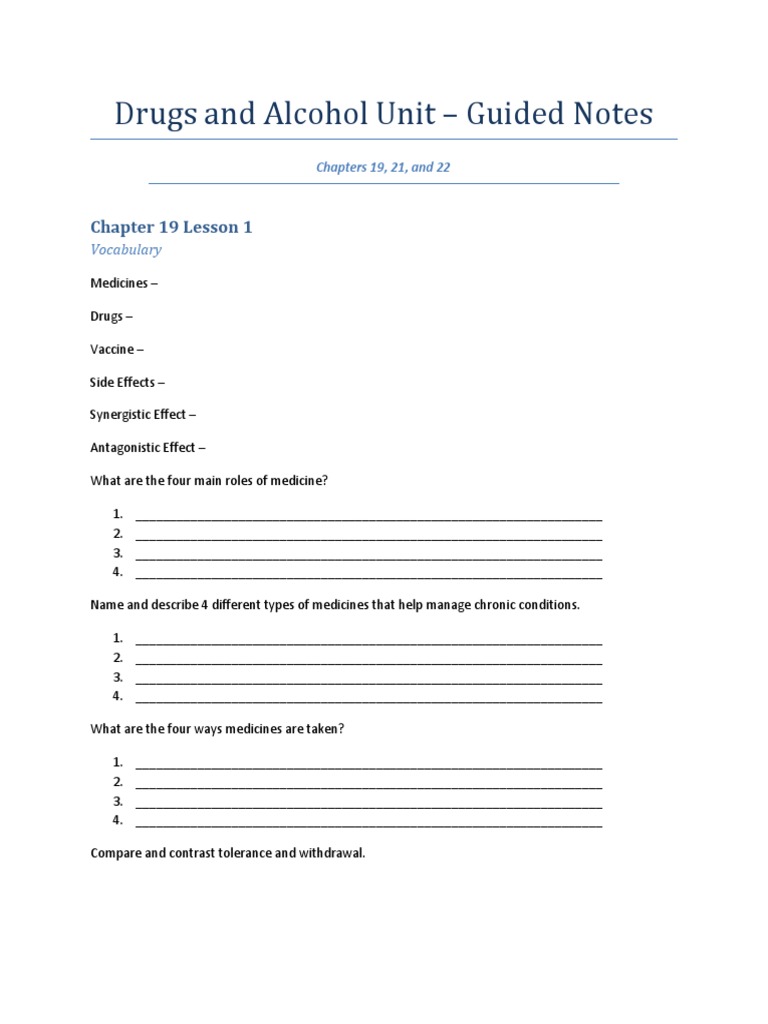 Drugs and Alcohol Unit - Guided Notes | PDF | Driving Under The ...