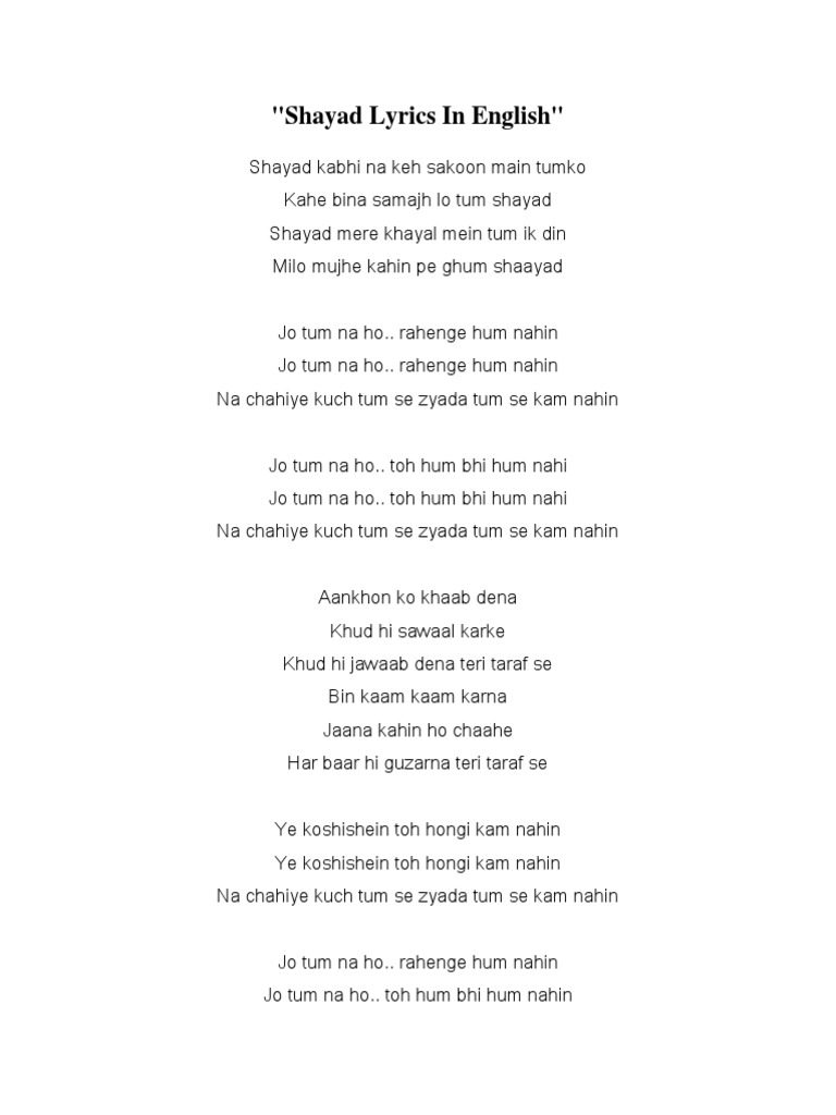 Shayad Lyrics in English | PDF