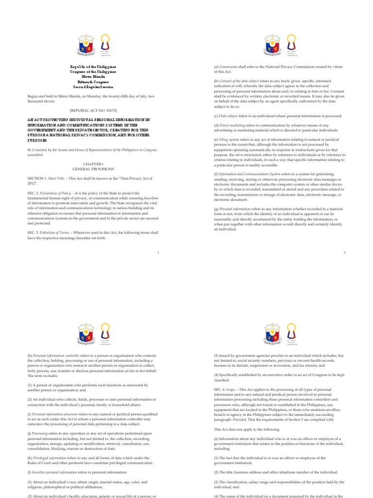 Ra 10173 Data Privacy Act of 2012 | PDF | Information | U.S. Securities ...