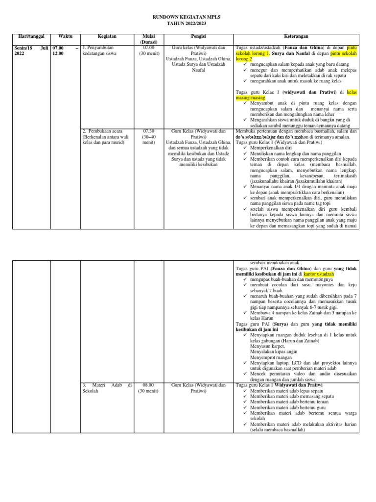Kegiatan MPLS 2022/2023 untuk Siswa Baru | PDF