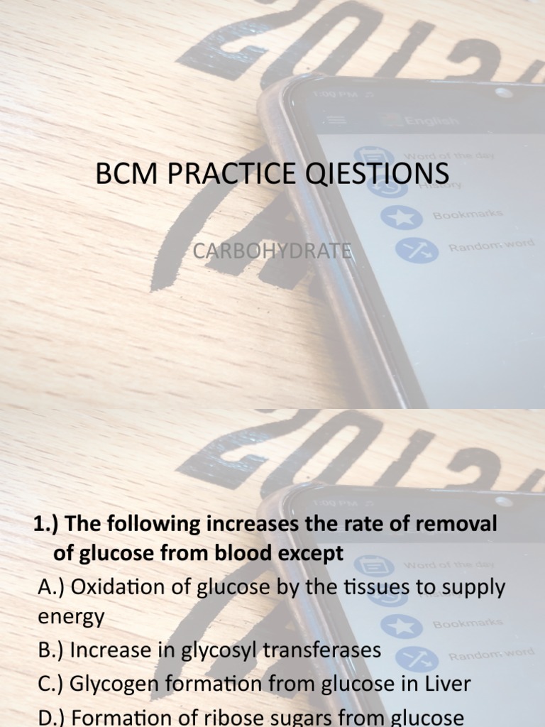 BCM PRACTICE QIESTIONS pt2 | PDF | Carbohydrates | Glucose