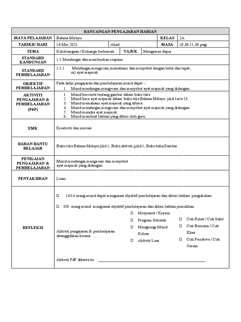 RPH BM Tahun 2 | PDF