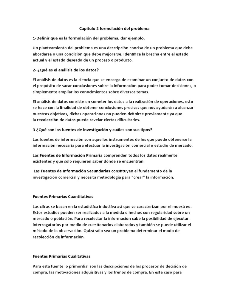 Capítulo 2 Formulación Del Problema | PDF | Estadísticas | Información