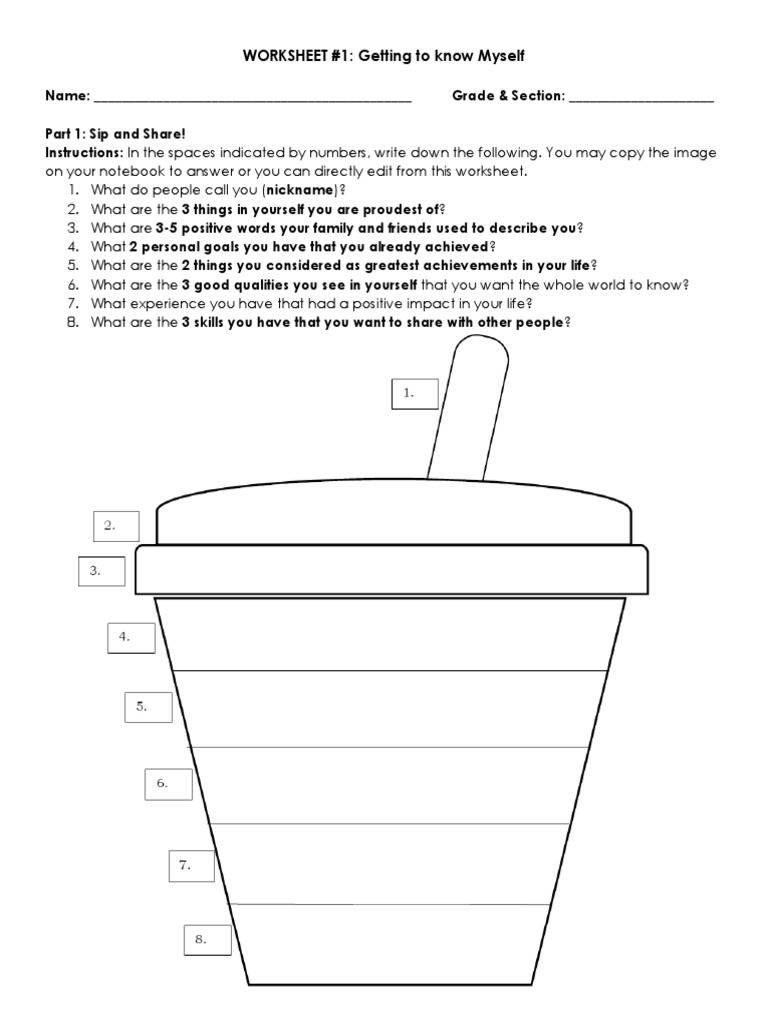 Worksheet 1-Getting To Know Myself | PDF | Self | Experience