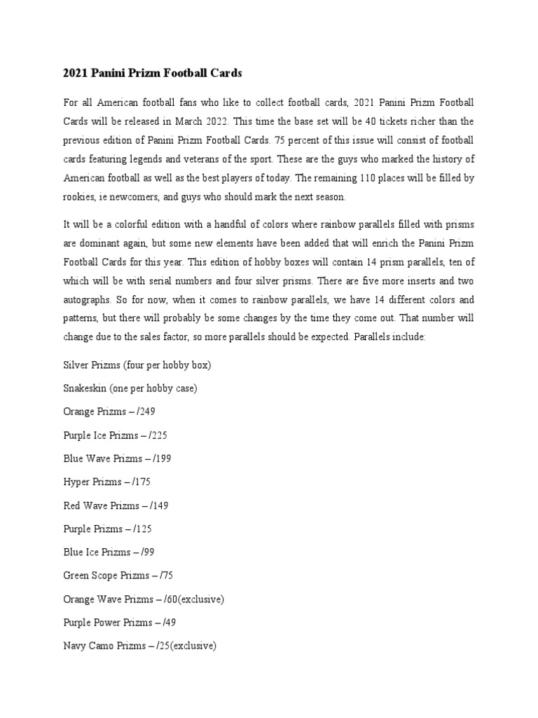 2021 Panini Prizm Football Cards | PDF | Prism