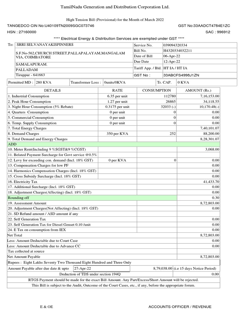 TamilNadu Generation and Distribution Corporation Ltd. High Tension ...