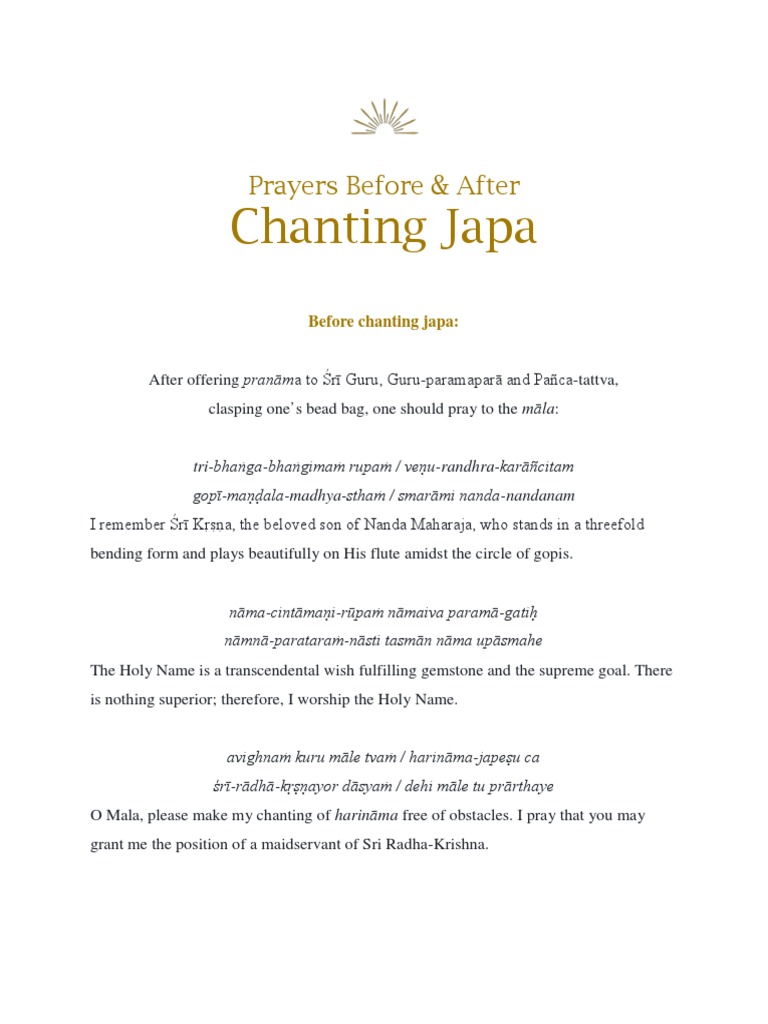 Prayers Before and After Chanting Japa | PDF | Prayer | Spirituality