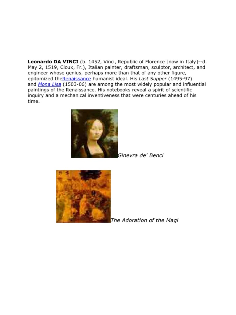 Leonardo Da Vinci | PDF | Leonardo Da Vinci | Art Media