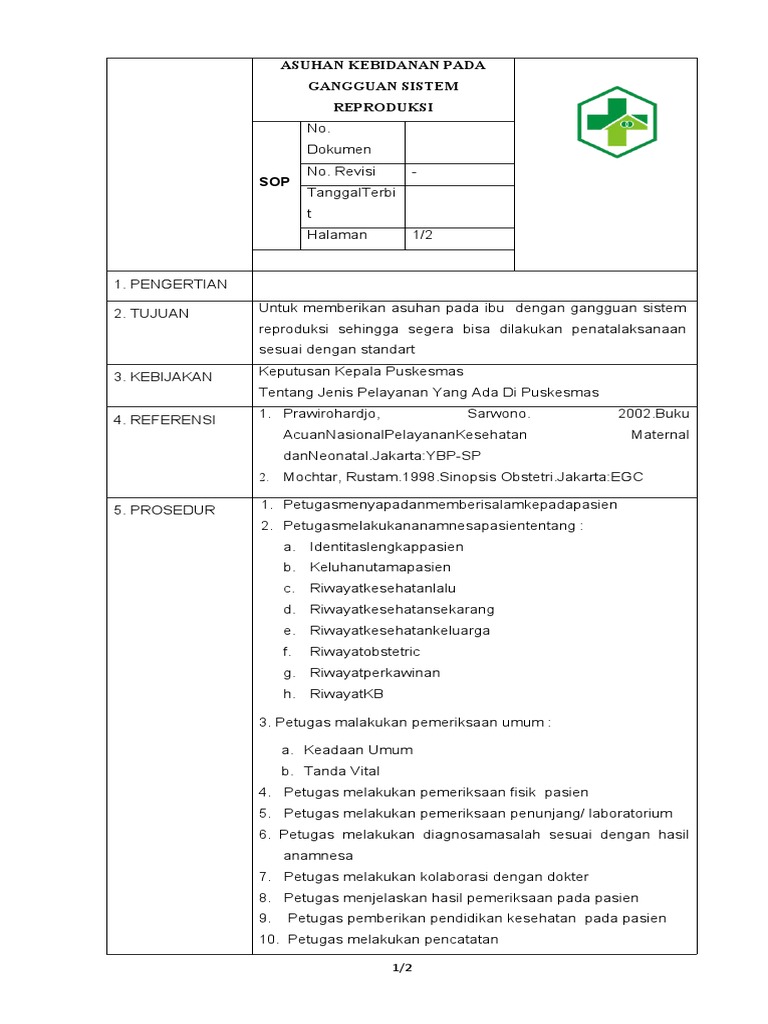 Sop Asuhan Kebidanan Pada Gangguan Sistem Reproduksi | PDF