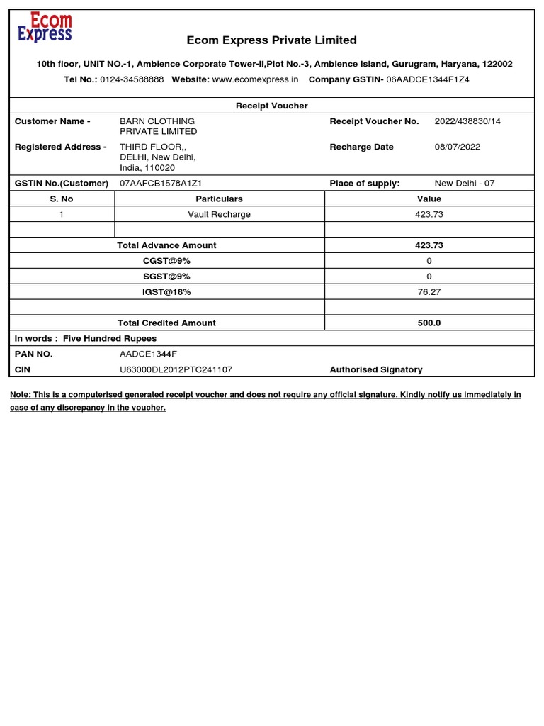 Ecom Express Private Limited | PDF