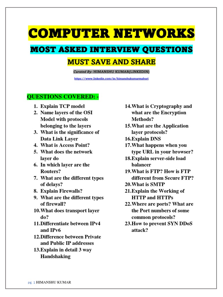 Computer Networks - Most Asked Interview Questions | PDF | File Transfer Protocol | Domain Name ...