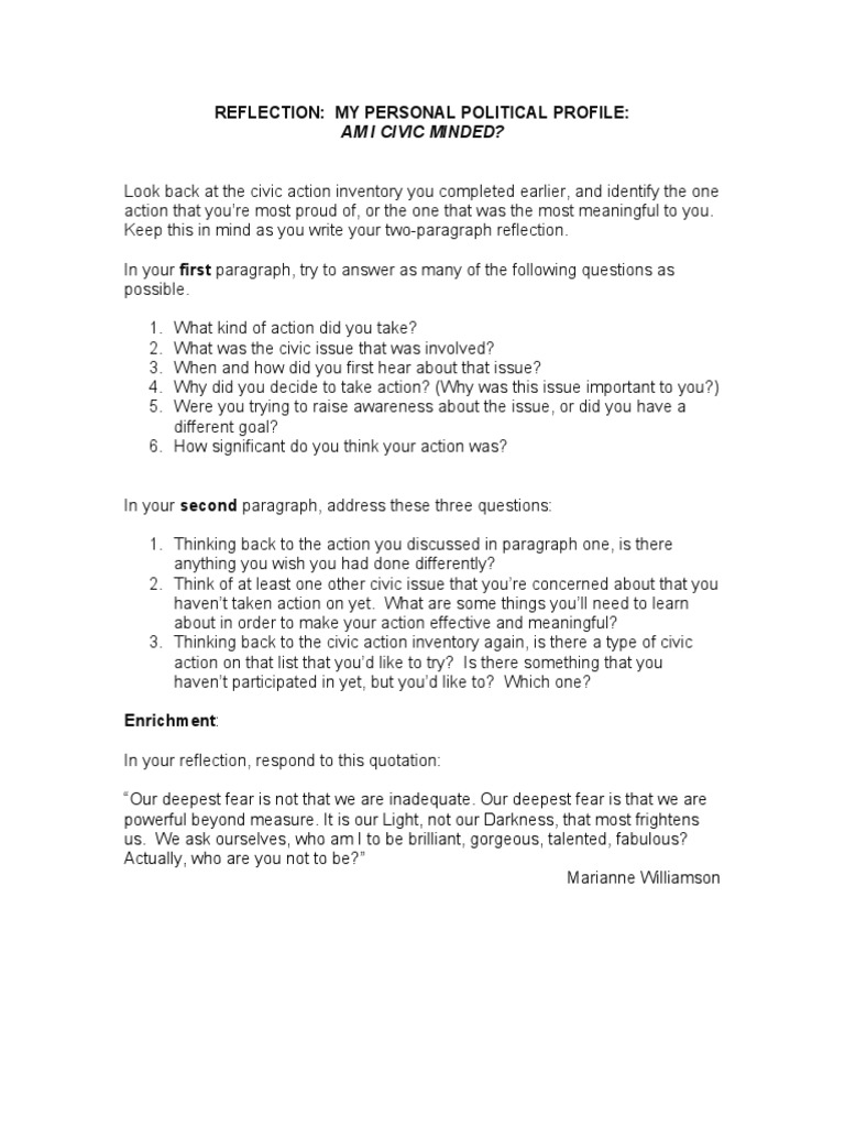 Civic Reflection for Students | PDF | Career & Growth