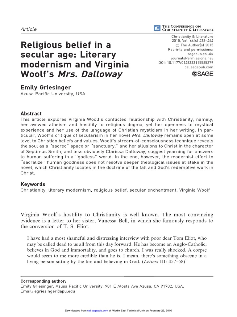 Religious Belief in A Secular Age: Literary Modernism and Virginia ...