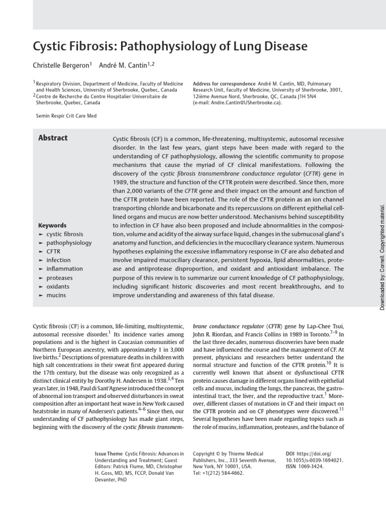 Cystic Fibrosis: Pathophysiology of Lung Disease | PDF | Mucus ...