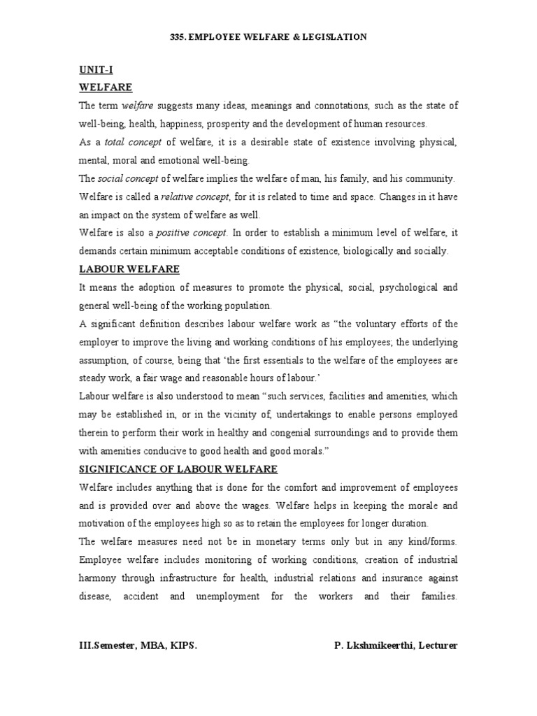 Employee Welfare & Legislation | PDF | Welfare State | Vocational Education