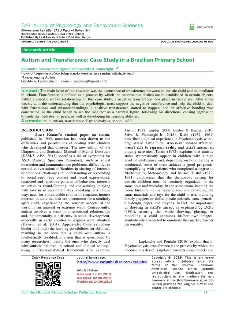 Autism and Transference: Case Study in A Brazilian Primary School | PDF ...