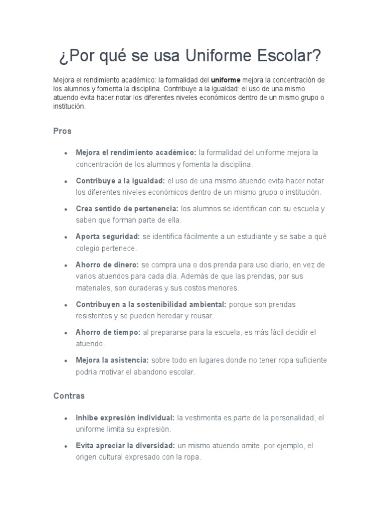 Por Qué Se Usa Uniforme Escolar | PDF | Ropa | Ahorro