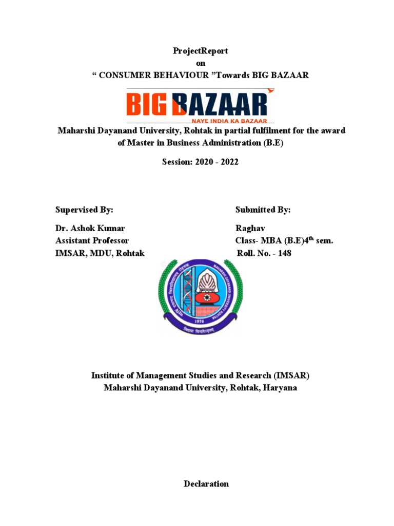Raghav Project File MBA-2.4 (B.E) | PDF | Consumer Behaviour | Behavior