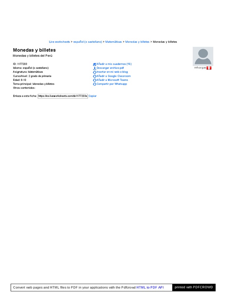 Es Liveworksheets Com Worksheets Es Matem C3 A1ticas Monedas | PDF ...