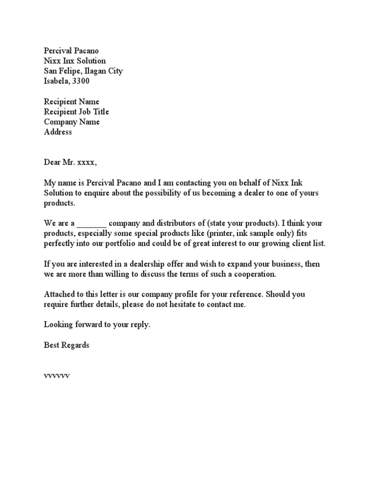 Application Letter For Dealership 2 | PDF