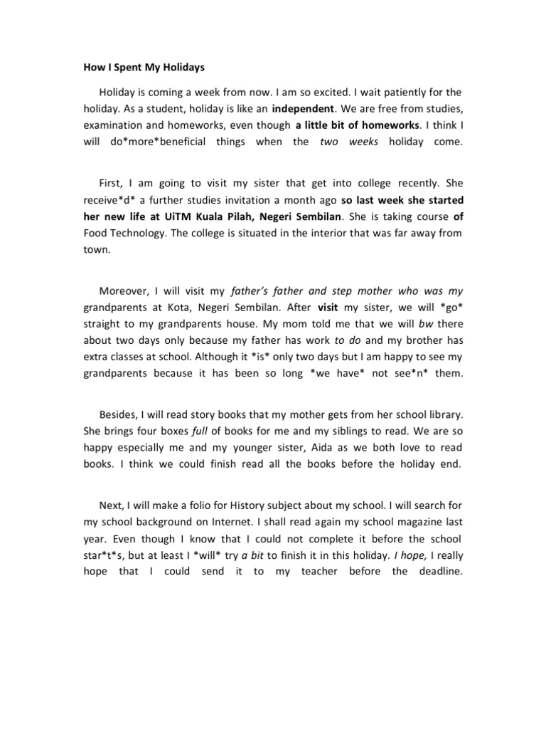 How I Spent My Holidays | PDF