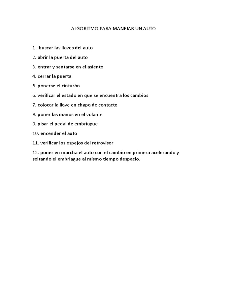 Algoritmo para Manejar Un Auto | PDF