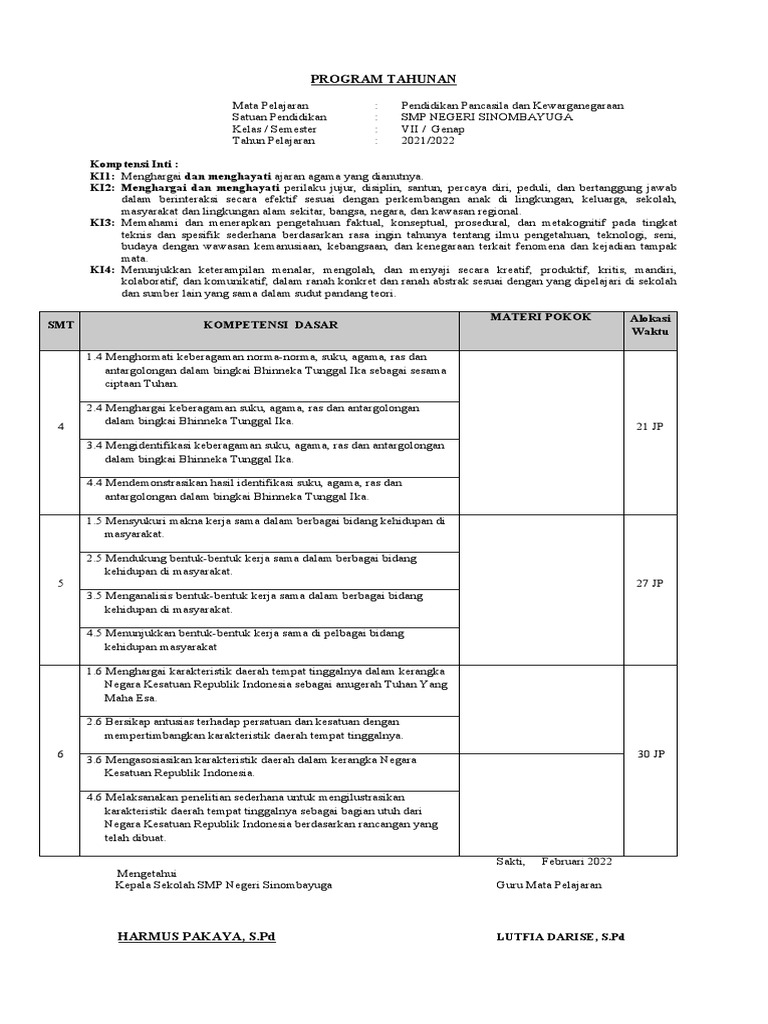 Program Tahunan PKN Genap | PDF