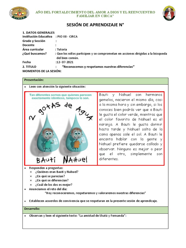 Tutoría - Reconocemos y Respetamos Nuestras Diferencias | PDF