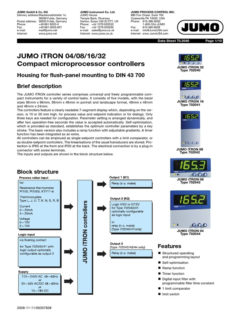 JUMO iTRON 04/08/16/32 Compact Microprocessor Controllers | PDF | Relay | Parameter (Computer ...