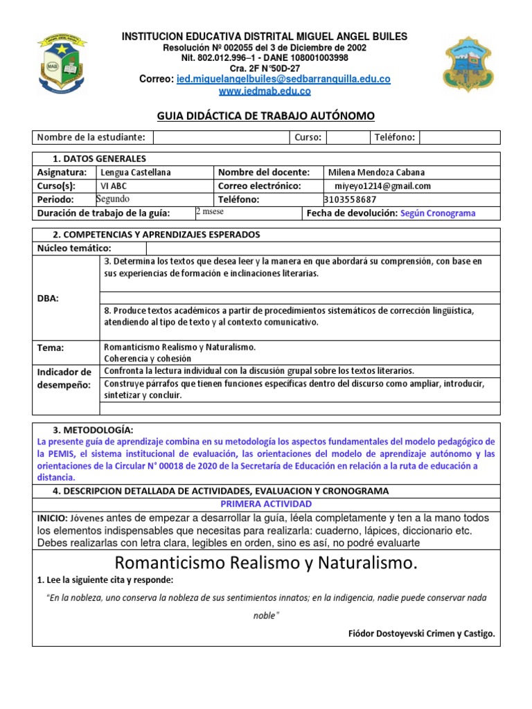 Guía Didáctica: Romanticismo y Realismo | PDF | Simbolismo (Artes ...