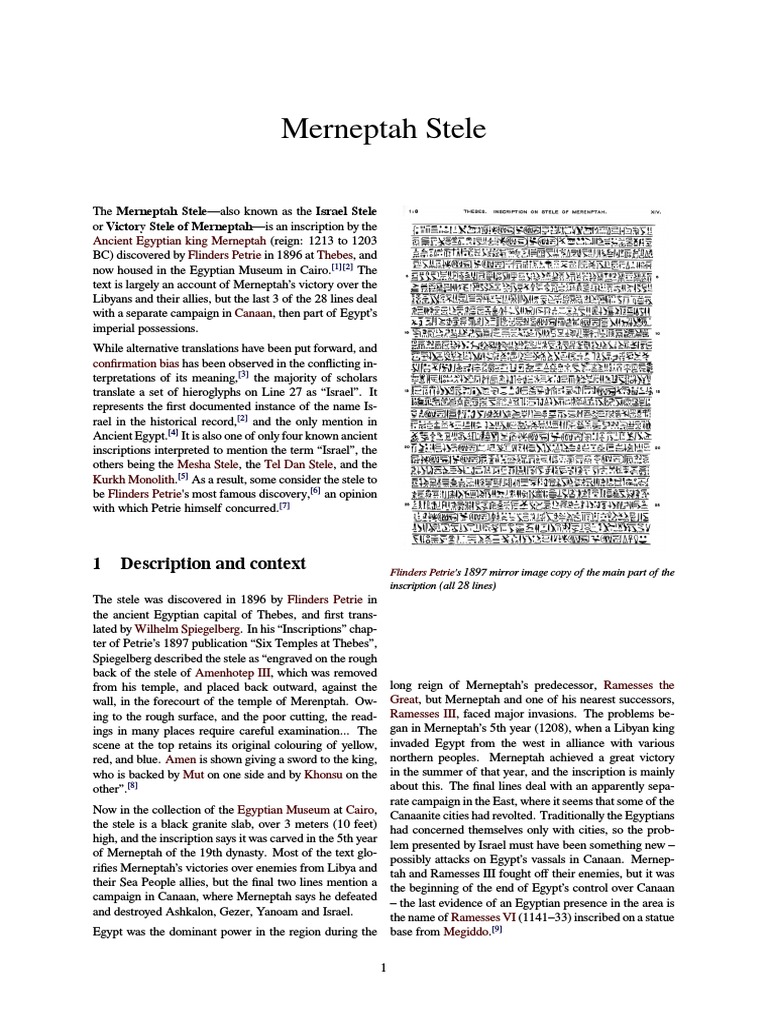 Merneptah Stele: 1 Description and Context | PDF | Ancient Egypt ...