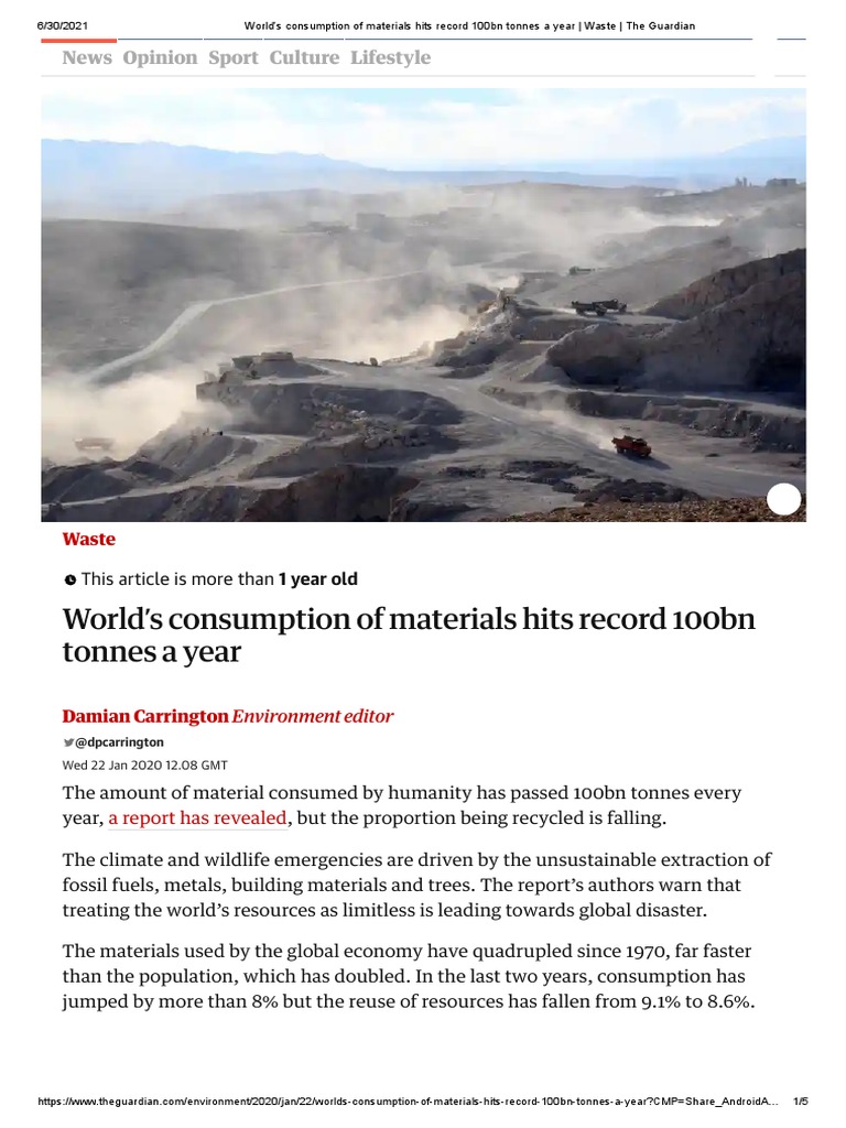 World's Consumption of Materials Hits Record 100bn Tonnes A Year | PDF ...